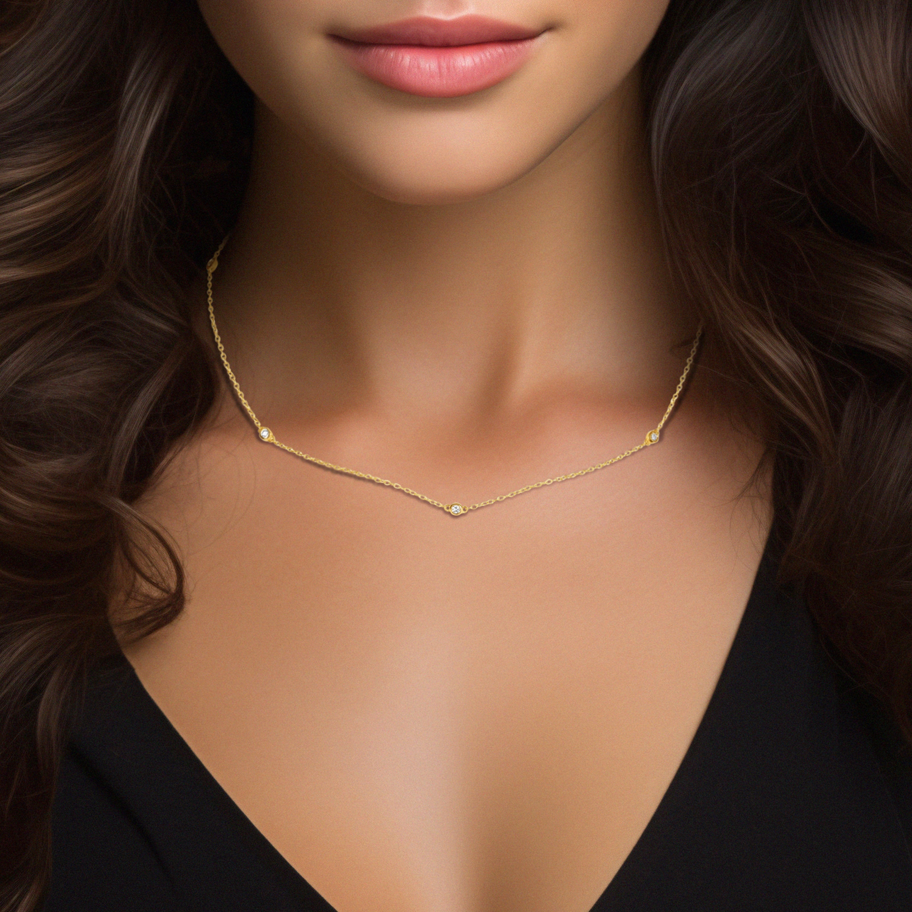 14k Yellow Gold Five Round Lab Grown Diamond Station 14k Yellow Gold Five Round Lab Grown Diamond Station